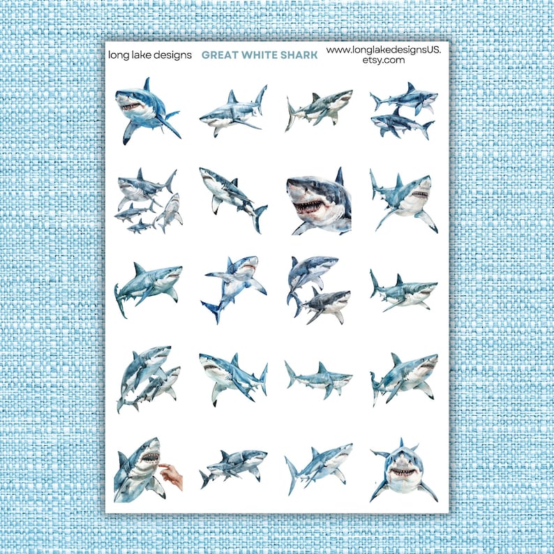 Great White Shark Sticker Sheet - Weatherproof , 20 Durable Stickers ...