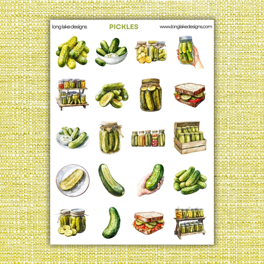 Pickle Sticker Sheet, Cute and Weatherproof Stickers for Scrapbooking ...