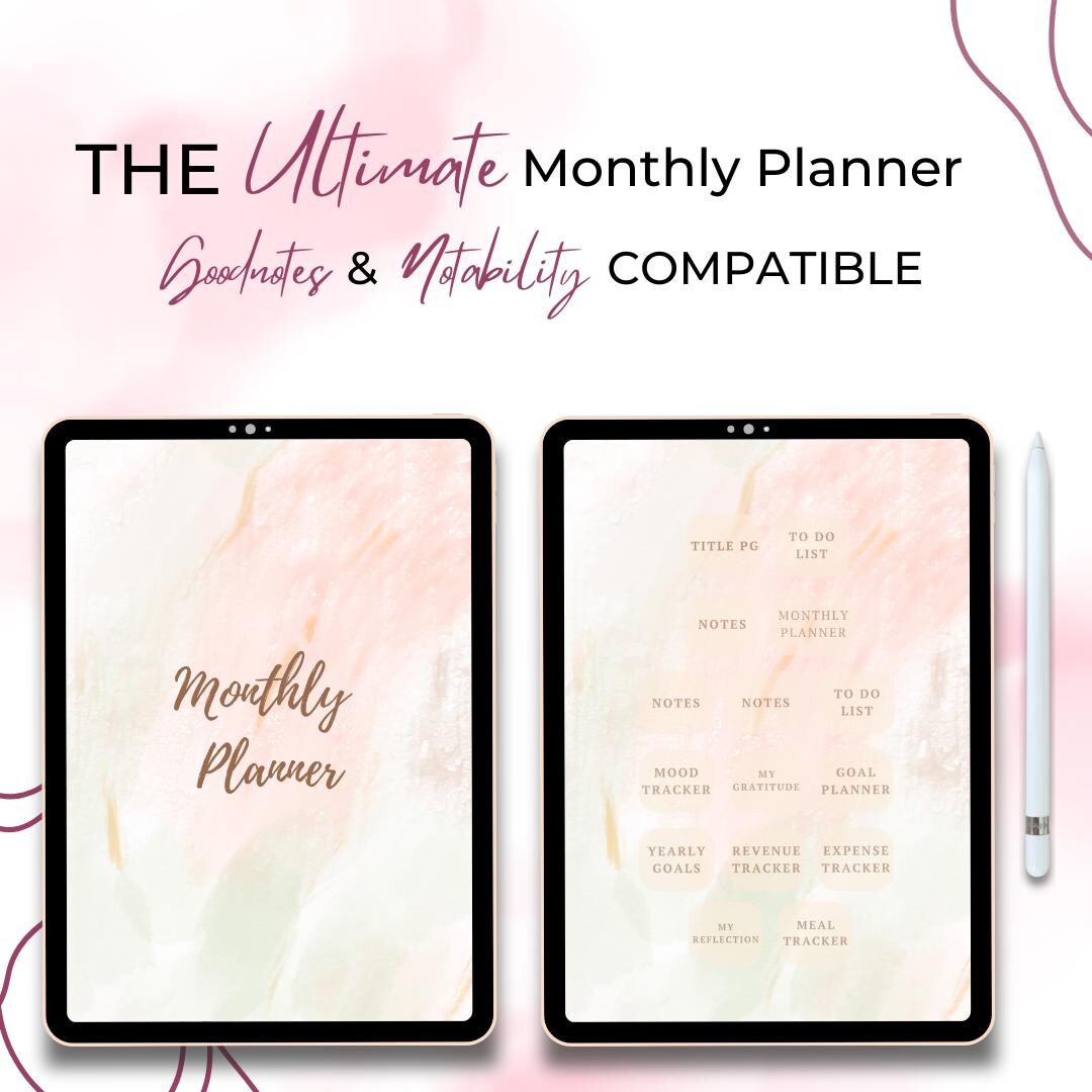 Monthly Planner Goodnotes Template | Monthly Planner Page | Monthly ...