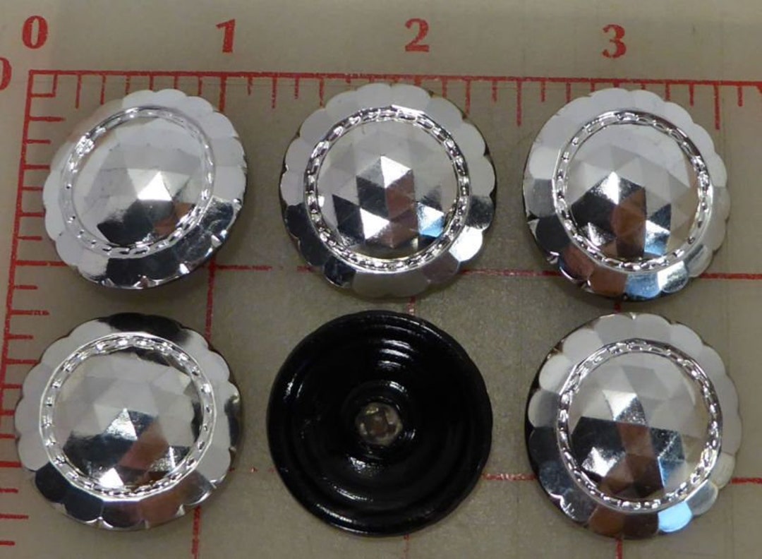 4 Czech Silver Flower Faceted Glass Fancy Shank Buttons 27mm 1-1/16 ...