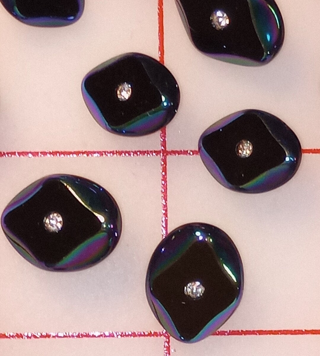 5 Magnificent Vintage MEDIUM Czech Glass Shank Buttons Black AB Diamond ...