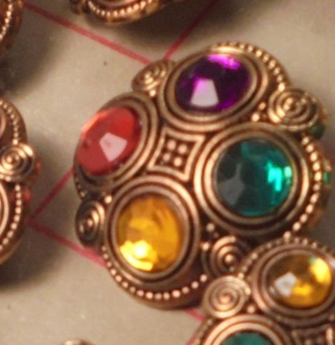 8 Old Gold LARGE Shank Buttons Engraved With 4 Colored Stones Plastic 1 ...