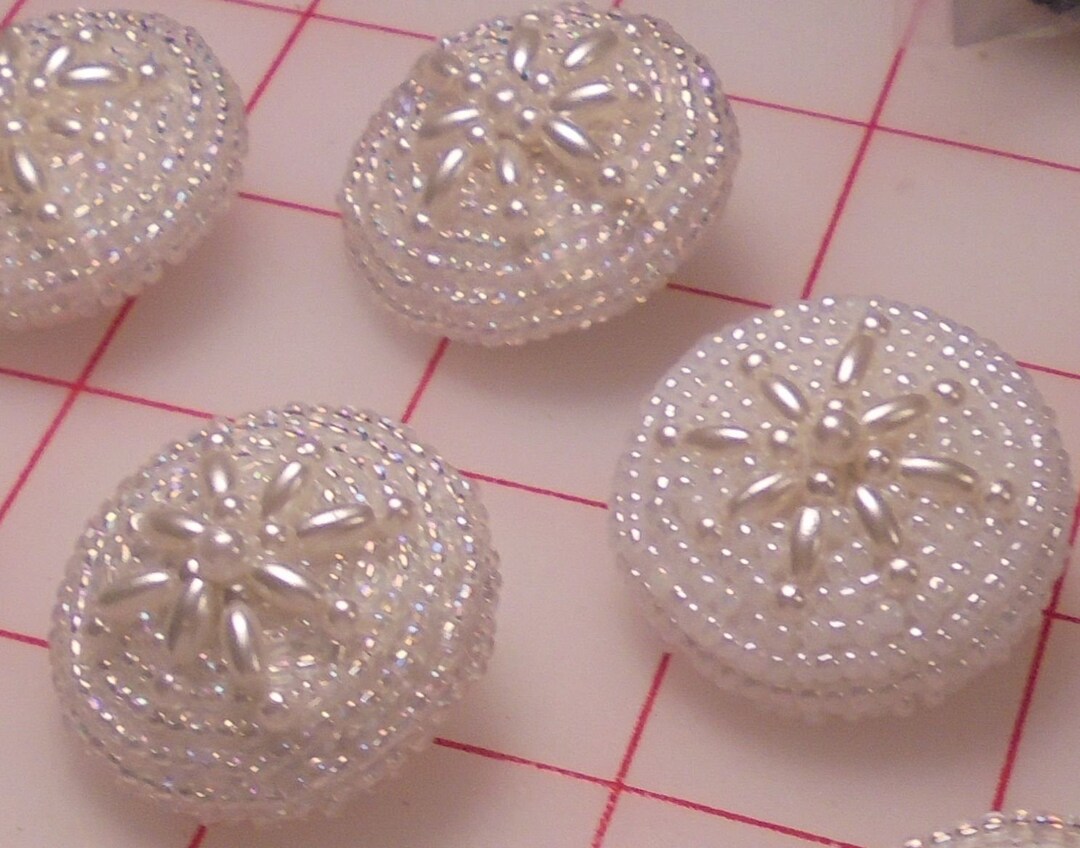 4 Vintage Handmade LARGE Bridal Buttons 8 Pointed Star Center, Tiny ...