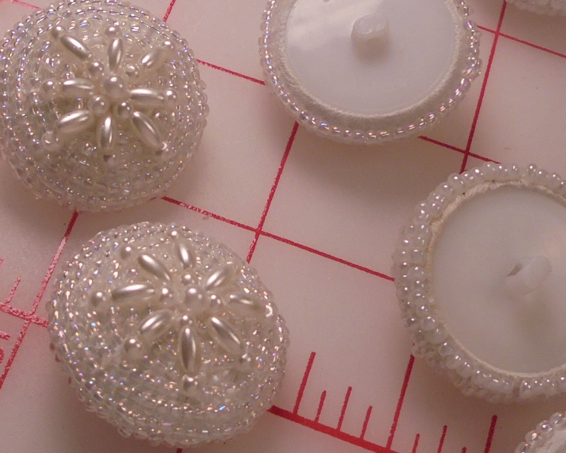 4 Vintage Handmade LARGE Bridal Buttons 8 Pointed Star Center, Tiny ...
