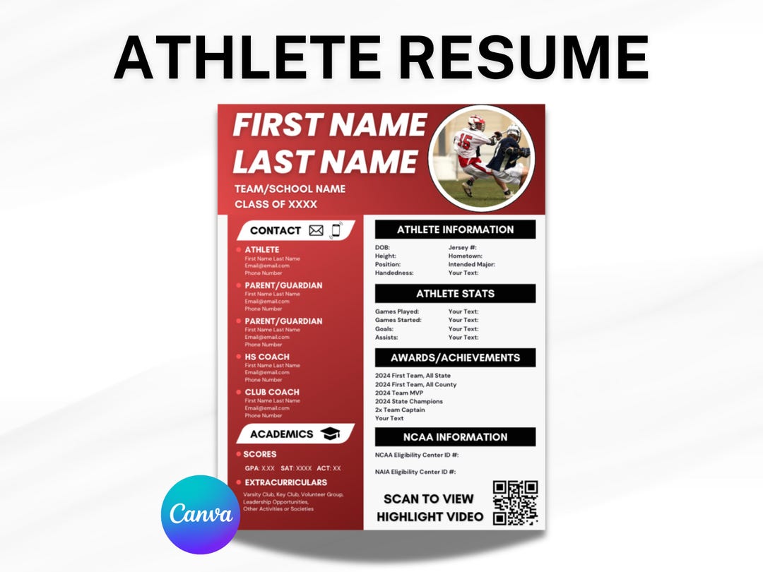 Athlete Resume Template for College Recruiting | Lacrosse, Volleyball ...