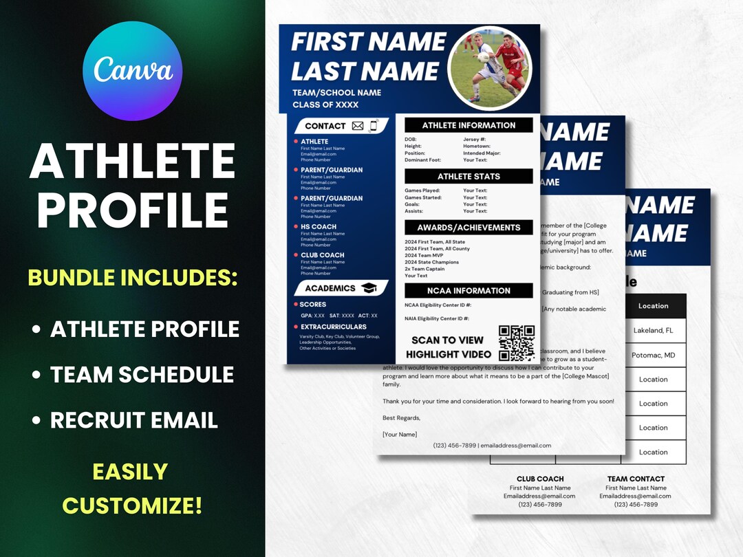 Soccer Athlete Profile Bundle Canva Templates for Student-athlete ...