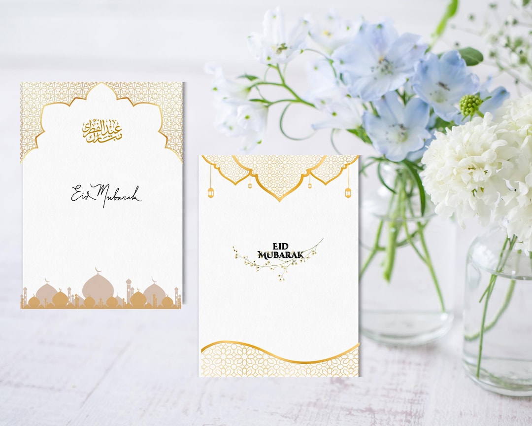 Eid Mubarak Card, Folded Idul Fitri Card, Simple Pastel Card, Idul ...
