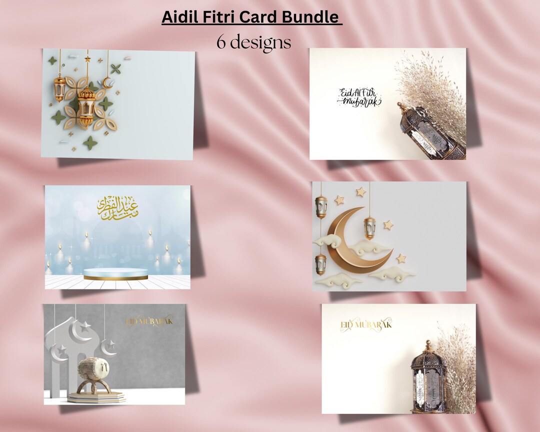 Bundle of Eid Mubarak Card, Folded Idul Fitri Card, Simple Pastel Card ...