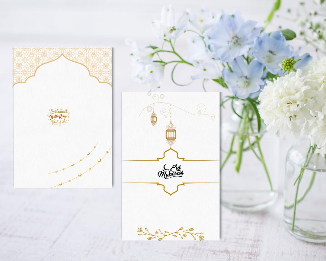 Eid Mubarak Card, Folded Idul Fitri Card, Simple Pastel Card, Idul ...