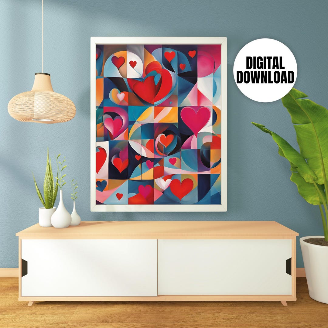 Printable Wall Art, Hearts Wall Art, Abstract Wall Art, Love Wall Art ...