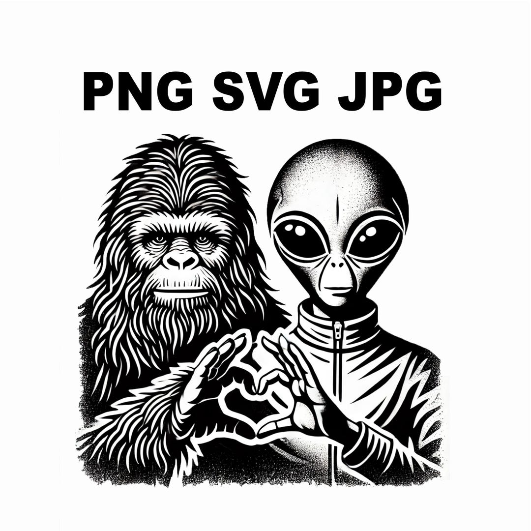 Bigfoot and Alien Heart Hands SVG, PNG Clipart, Funny Cryptid Friends ...
