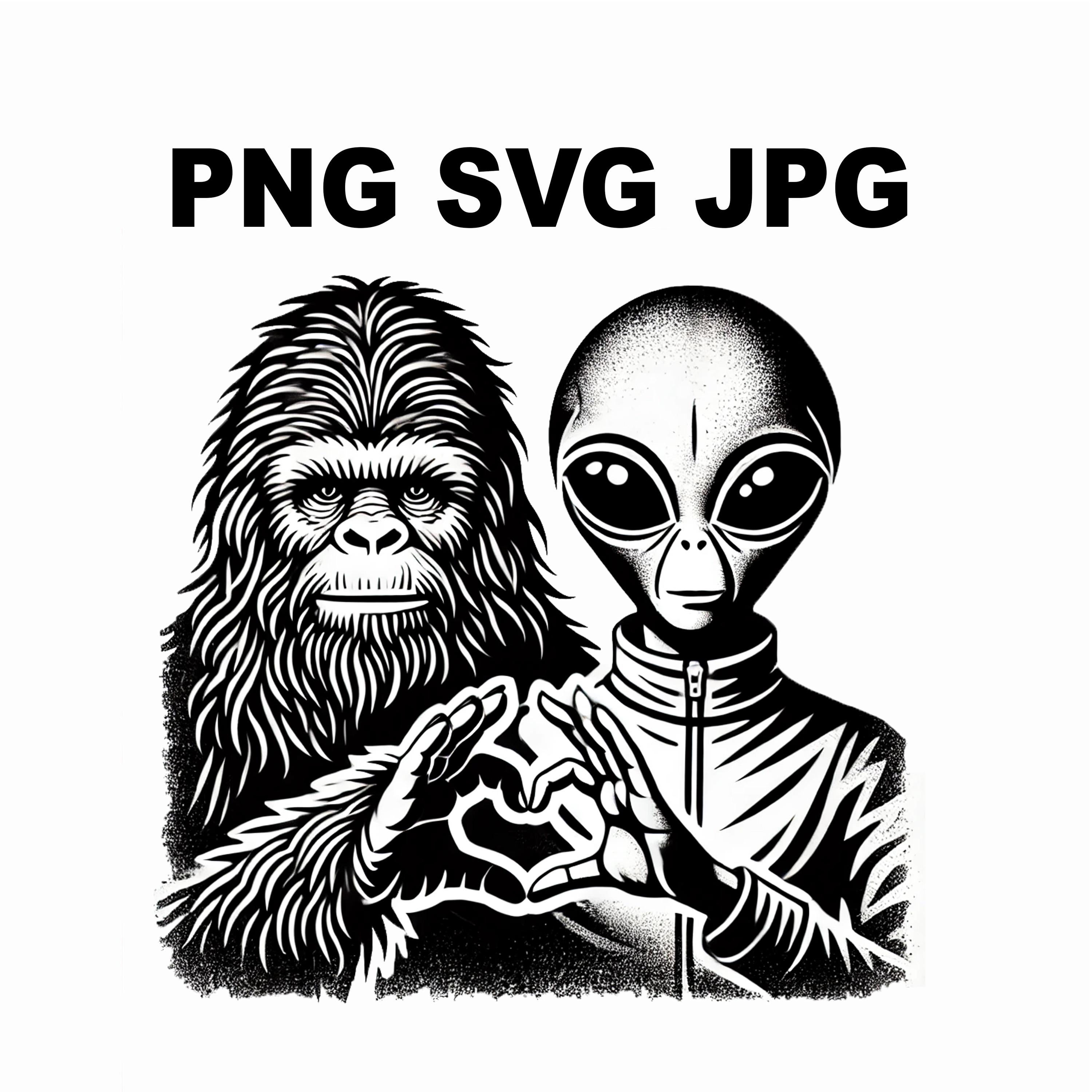Bigfoot and Alien Heart Hands SVG, PNG Clipart, Funny Cryptid Friends ...