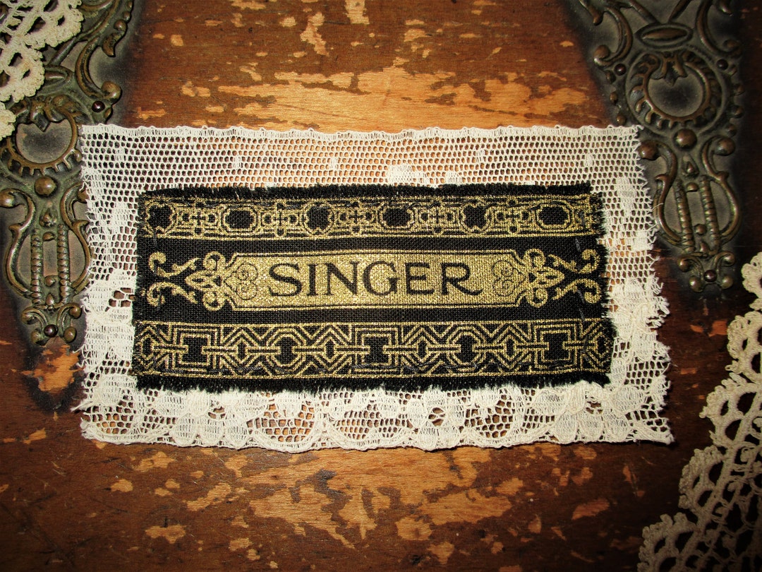 Vintage Lace Tattered Patch ~ Singer ~ Sewing Logo Hand Stitched Junk ...