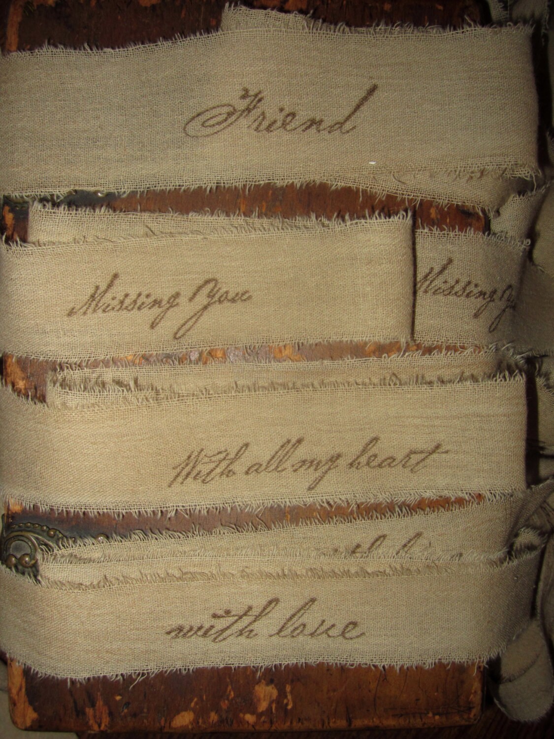 Hand Stamped Tattered Aged Fabric Ribbon Rustic Romance | Etsy