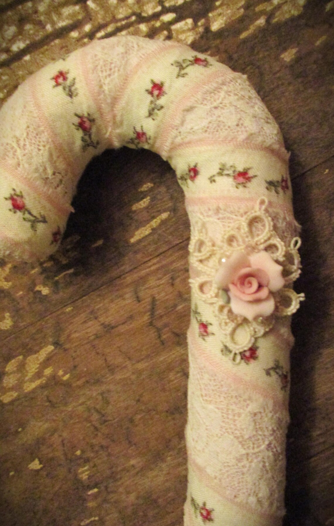 Vintage Lace Pink Rosebuds Tattered Shabby Candy Cane Christmas Decor Large - Etsy