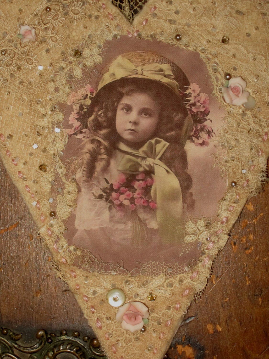 Vintage Lace Collage Hanging Heart Edwardian Spring Bonnet - Etsy