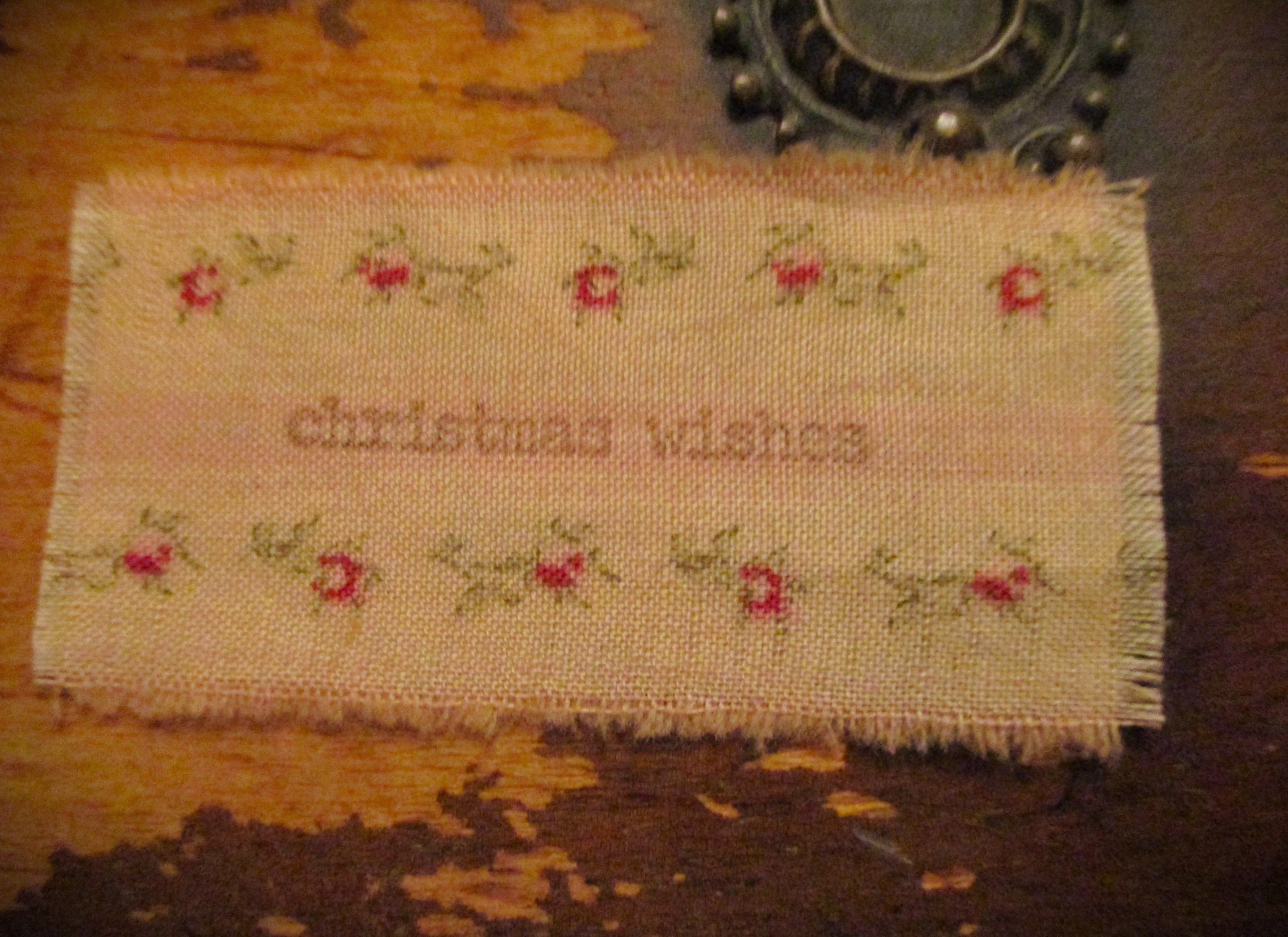 Hand Stamped Tattered Fabric Ribbon Patch ~ Christmas Wishes ...
