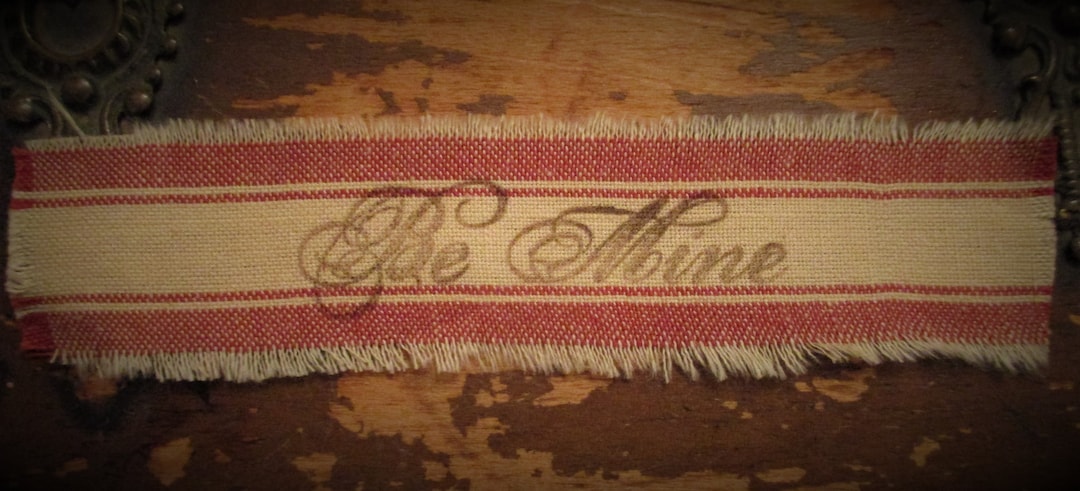 Hand Stamped Tattered Fabric Ribbon Patch Embellishment Red Ticking ...