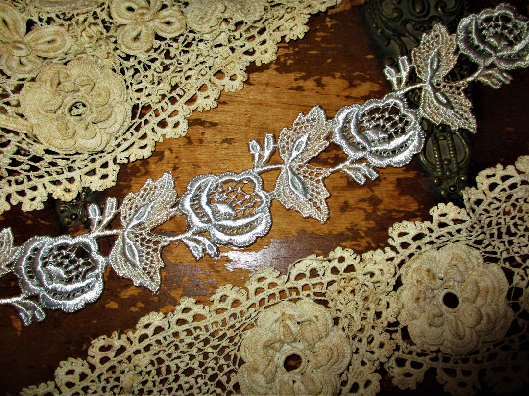 Hand Dyed Venise Lace Elegant Roses Vintage Blue Creme - Etsy