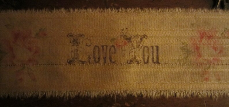 Hand Stamped Tattered Fabric Ribbon Patch Embellishment Faded - Etsy