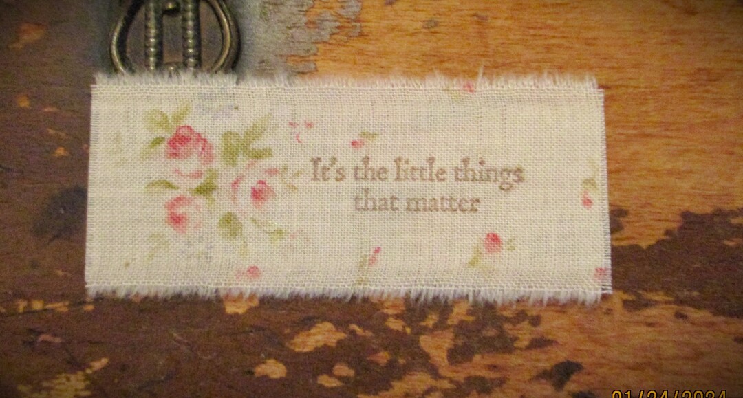 Hand Stamped Tattered Fabric Ribbon Patch Embellishment Shabby Blush ...