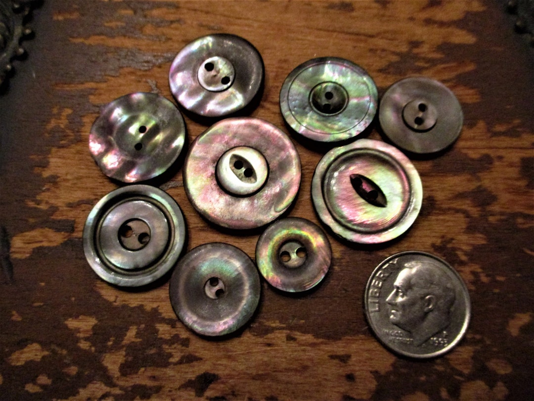 9 Smokey Mother of Pearl Shell Buttons Deep Green Pink - Etsy