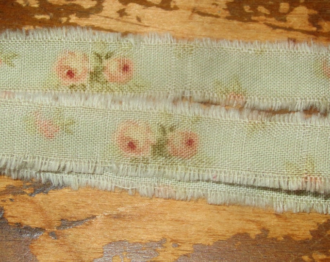 Tattered Tea Stained Fabric Ribbon Robin Egg Blue Peach Roses - Etsy