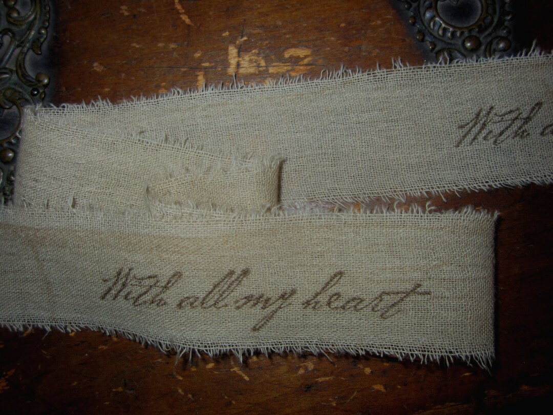 Hand Stamped Tattered Aged Fabric Ribbon ~ Rustic Romance ~ With All My ...