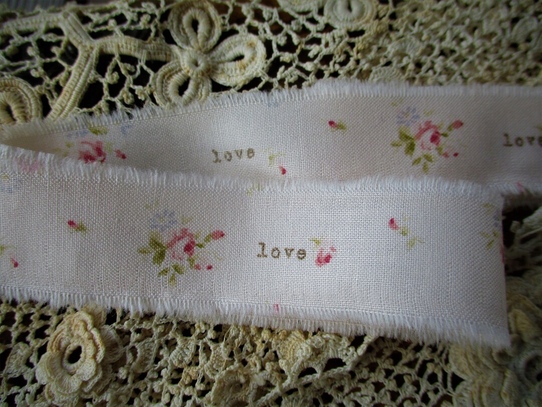 Hand Tattered Fabric Ribbon Blush Pink Tossed Roses Love Junk Journal ...