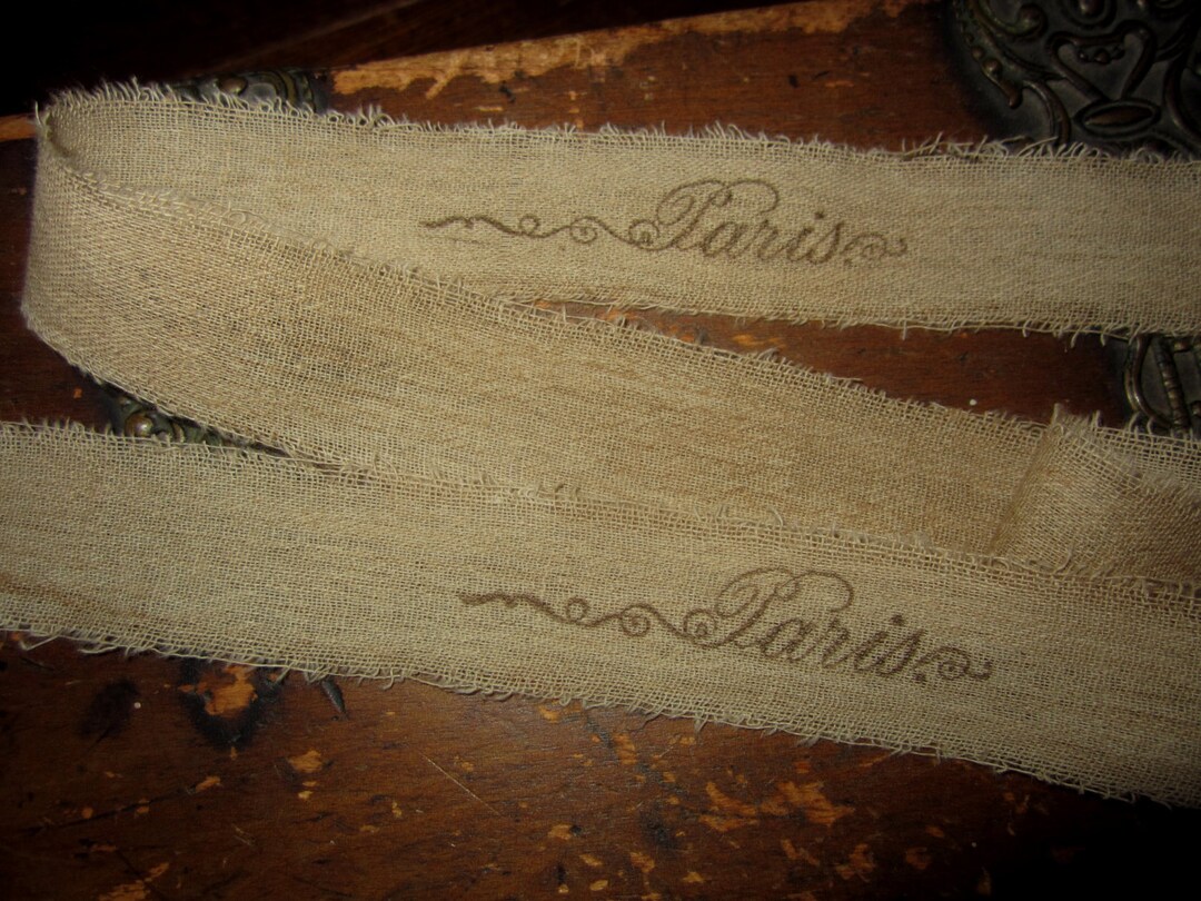 Hand Stamped Tattered Aged Fabric Ribbon ~ Rustic Romance ~ ~~paris ...
