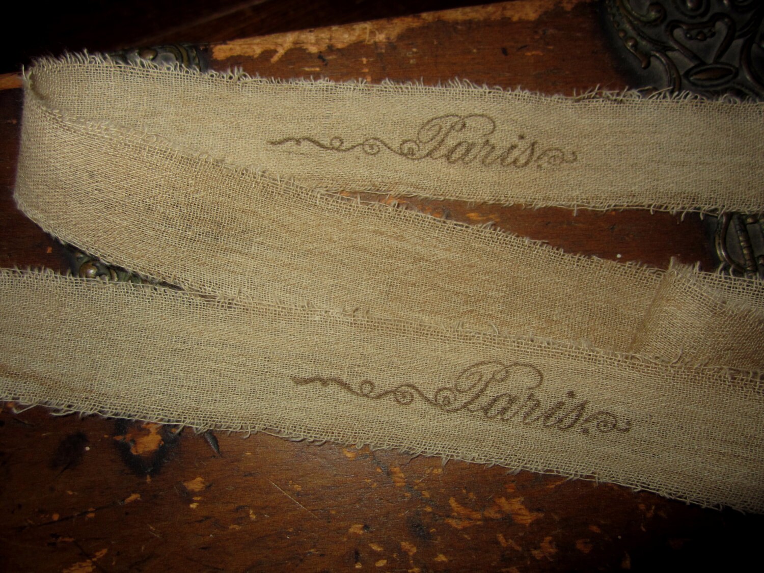 Hand Stamped Tattered Aged Fabric Ribbon Rustic Romance - Etsy