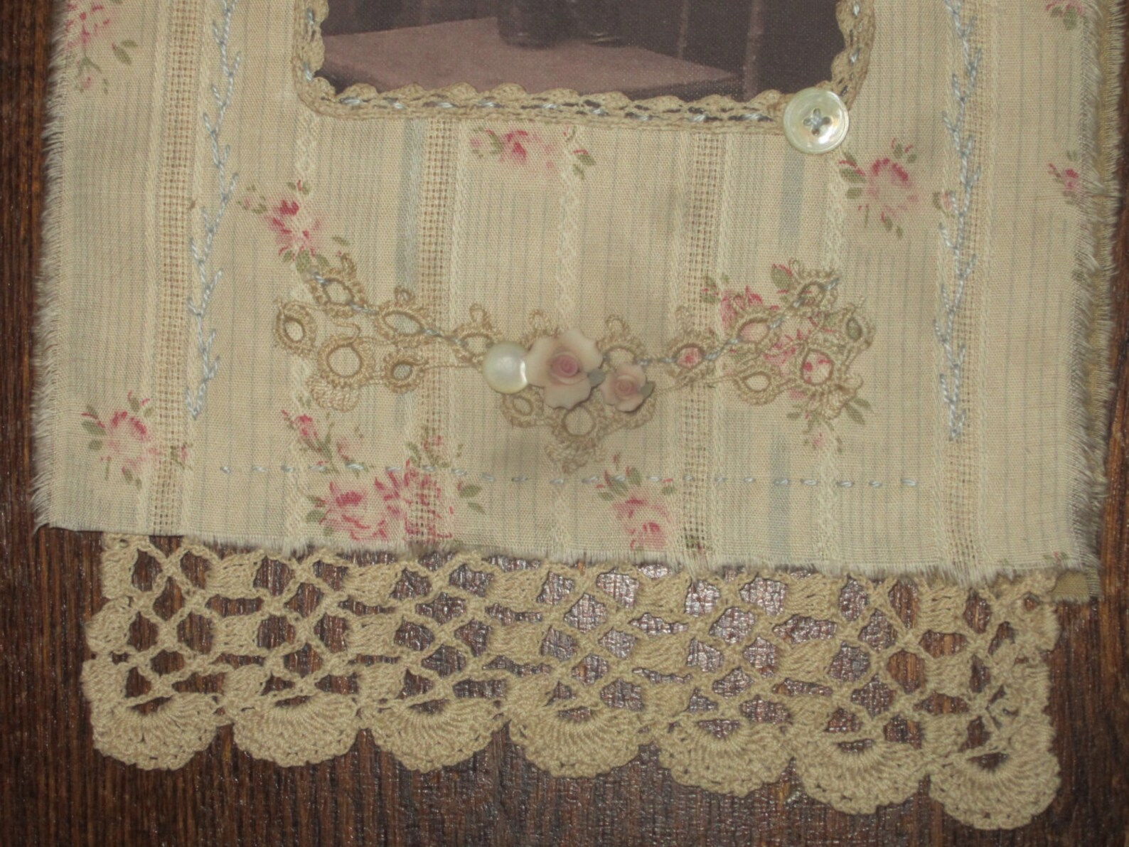 Vintage Lace Tattered Roses Mini Quilt Collage Girl With Her Teddy Bear ...