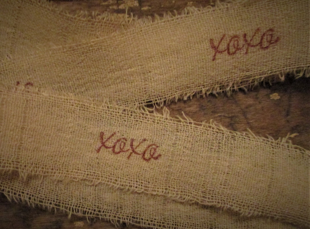 Hand Stamped Tattered Aged Fabric Ribbon ~ Rustic Romance ~ Petite X's ...