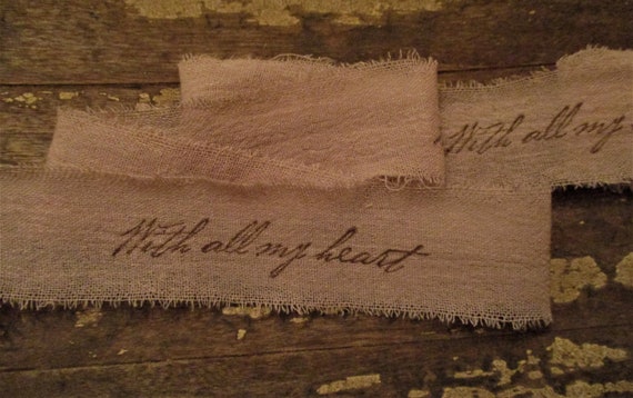 Hand Stamped Tattered Aged Fabric Ribbon Rustic Romance | Etsy