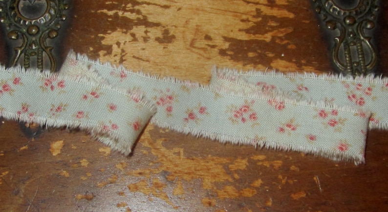 Tattered Tea Stained Fabric Ribbon Blue With Pink Petite Tiny - Etsy