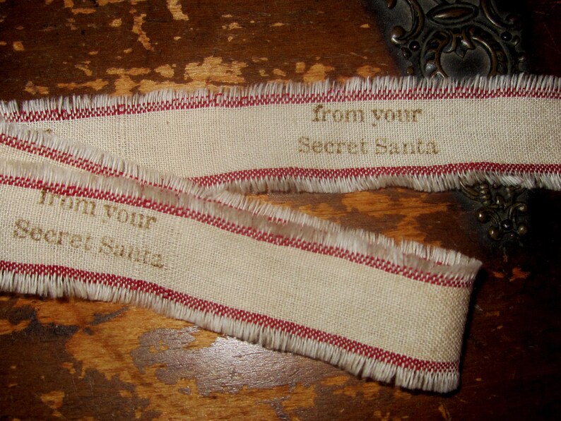Hand Stamped Aged Red Ticking Tattered Christmas Ribbon From - Etsy