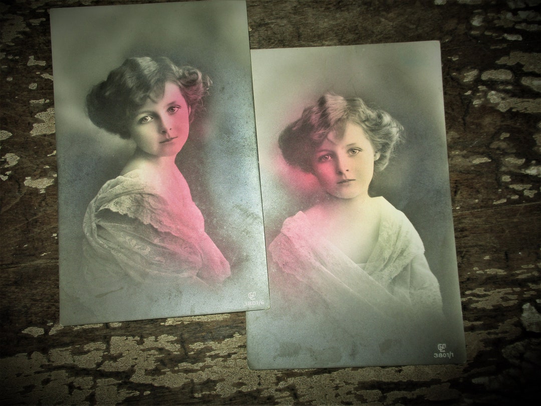 Vintage Antique Real Photo Postcards Set of 2 Beautiful Edwardian Girl ...
