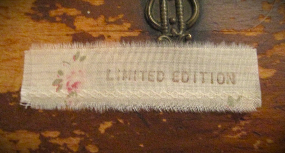 Hand Stamped Tattered Fabric Ribbon Patch Embellishment Shabby Rosebud ...