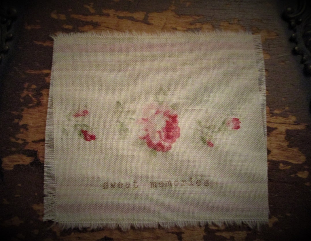 Hand Stamped Tattered Fabric Ribbon Patch Embellishment Rose Ticking ...