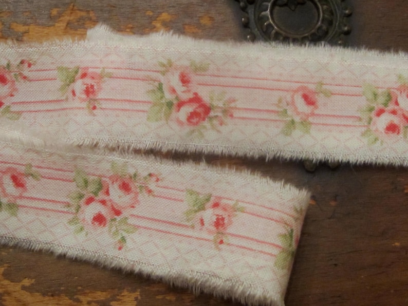 Tattered Fabric Ribbon Shabby Pink Rosebud Ticking Stripe - Etsy