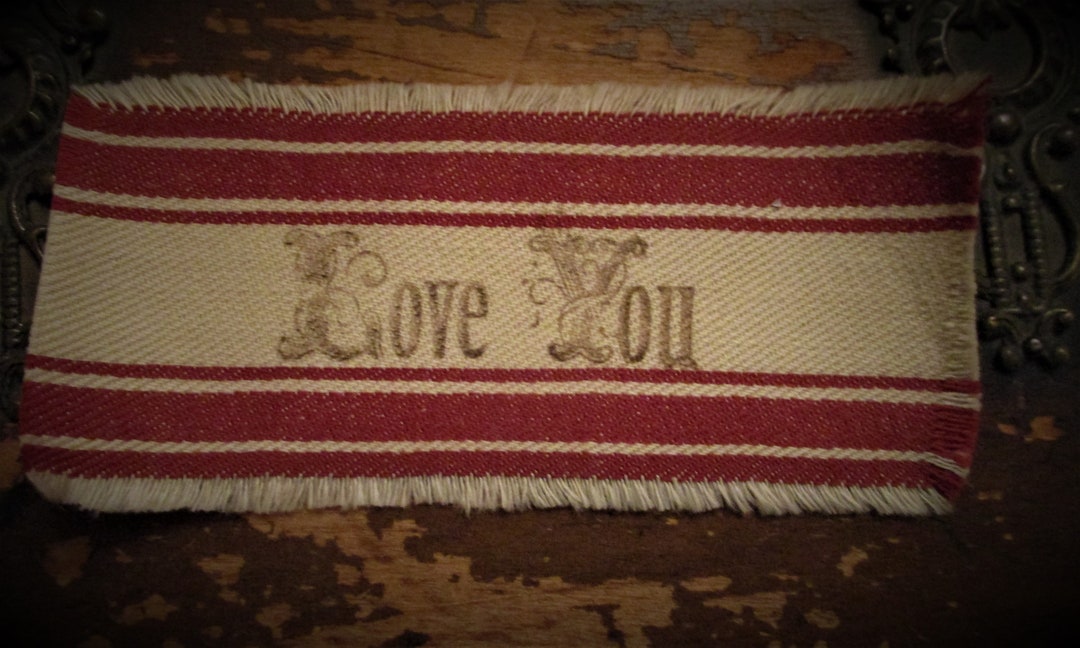 Hand Stamped Tattered Fabric Ribbon Patch Embellishment Red Ticking ...