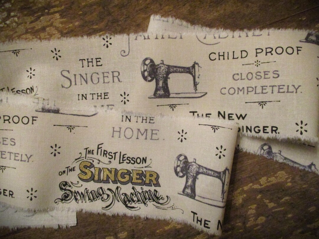 Tattered Fabric Wide Ribbon Junk Journal Vintage Singer Sewing AD Logo ...