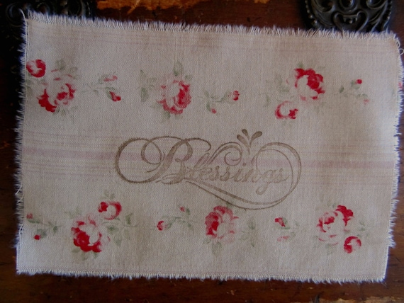 Hand Stamped Tattered Fabric Ribbon Patch Embellishment Rose | Etsy