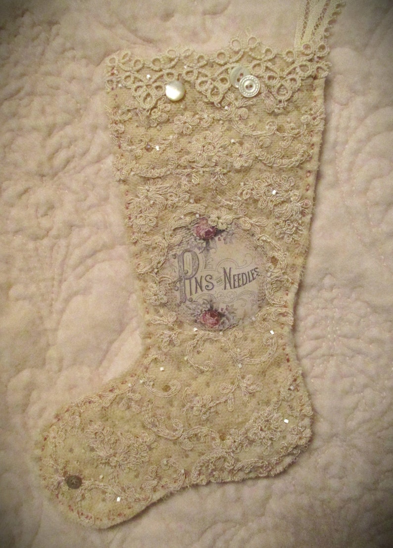 Vintage Lace Collage Petite Christmas Stocking ~pins and Needles~ - Etsy