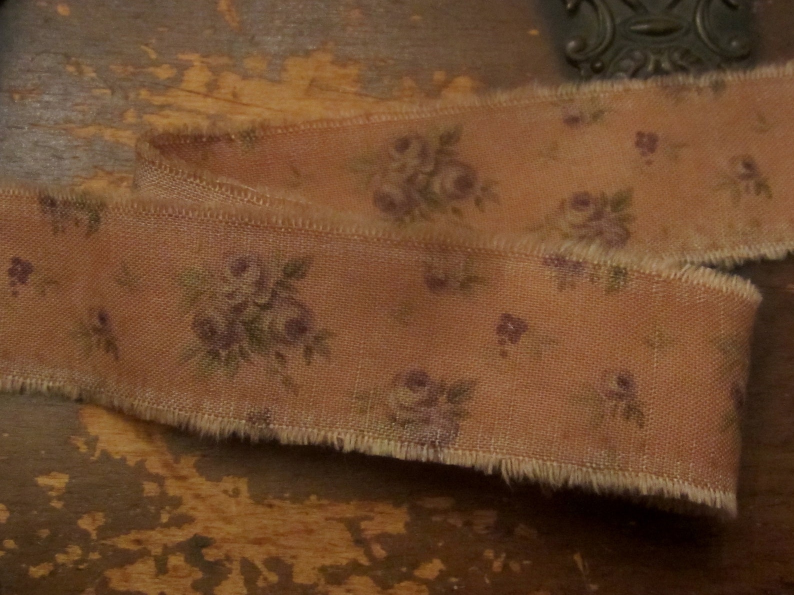 Tattered Tea Stained Fabric Petite Ribbon Violet Rust Roses Rare Fabric ...