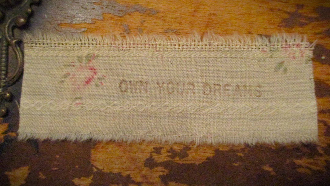 Hand Stamped Tattered Fabric Ribbon Patch Embellishment Shabby Rosebud ...
