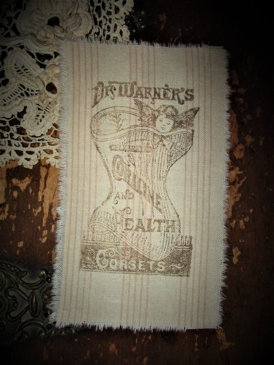 Hand Stamped Tattered Fabric Ribbon Patch Embellishment Dr. Warners ...