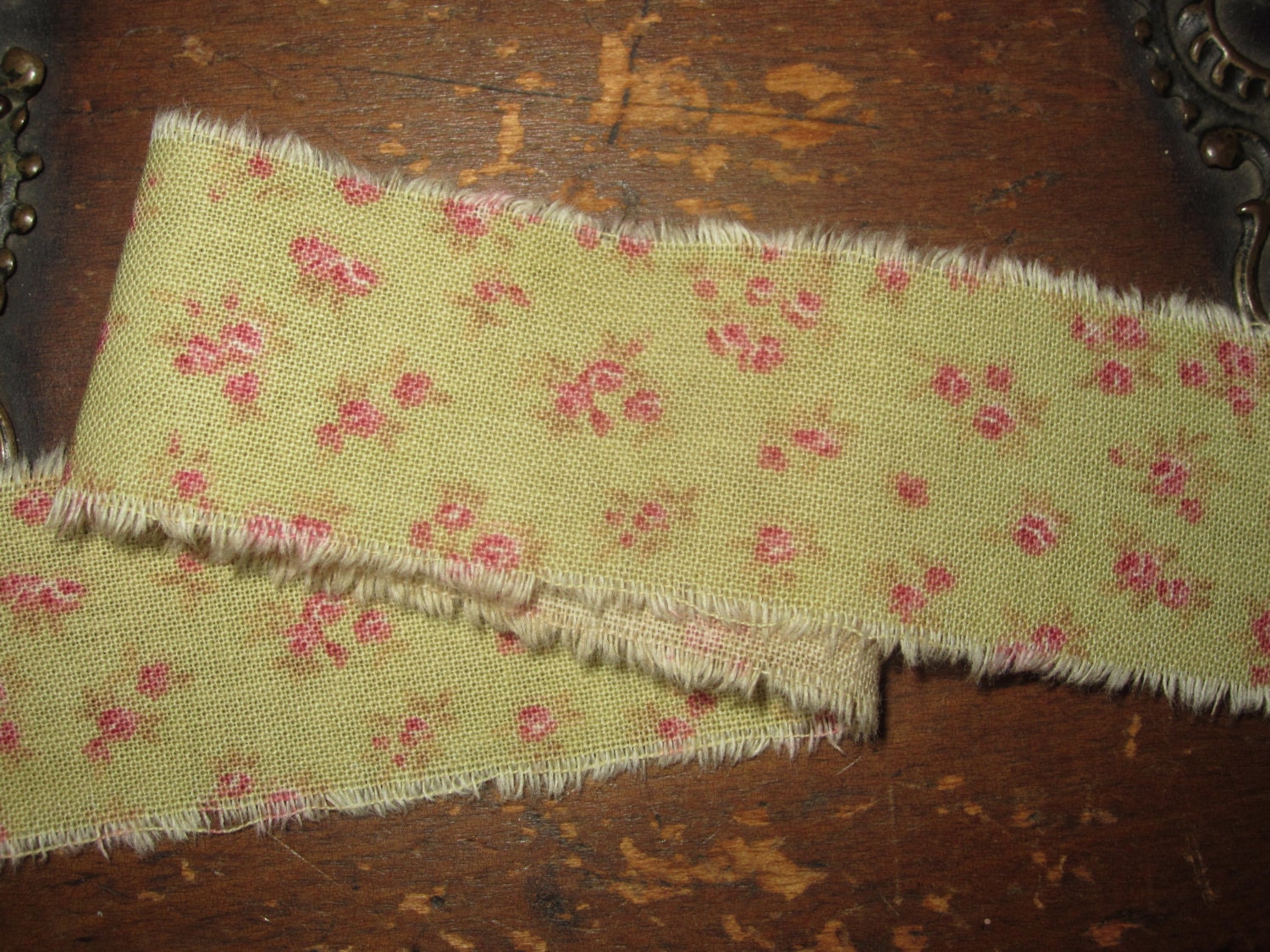 Tattered Tea Stained Fabric Ribbon Pink Dainty Tiny Rosebuds - Etsy