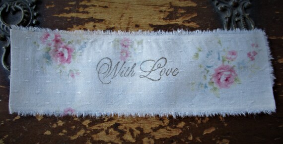 Hand Stamped Tattered Fabric Ribbon Patch Embellishment Shabby | Etsy