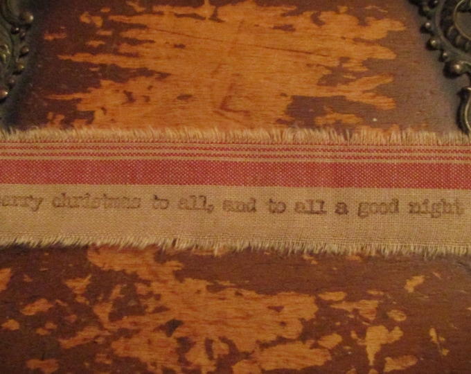 Hand Stamped Tattered Fabric Ribbon Patch Embellishment Red Tan Ticking ...